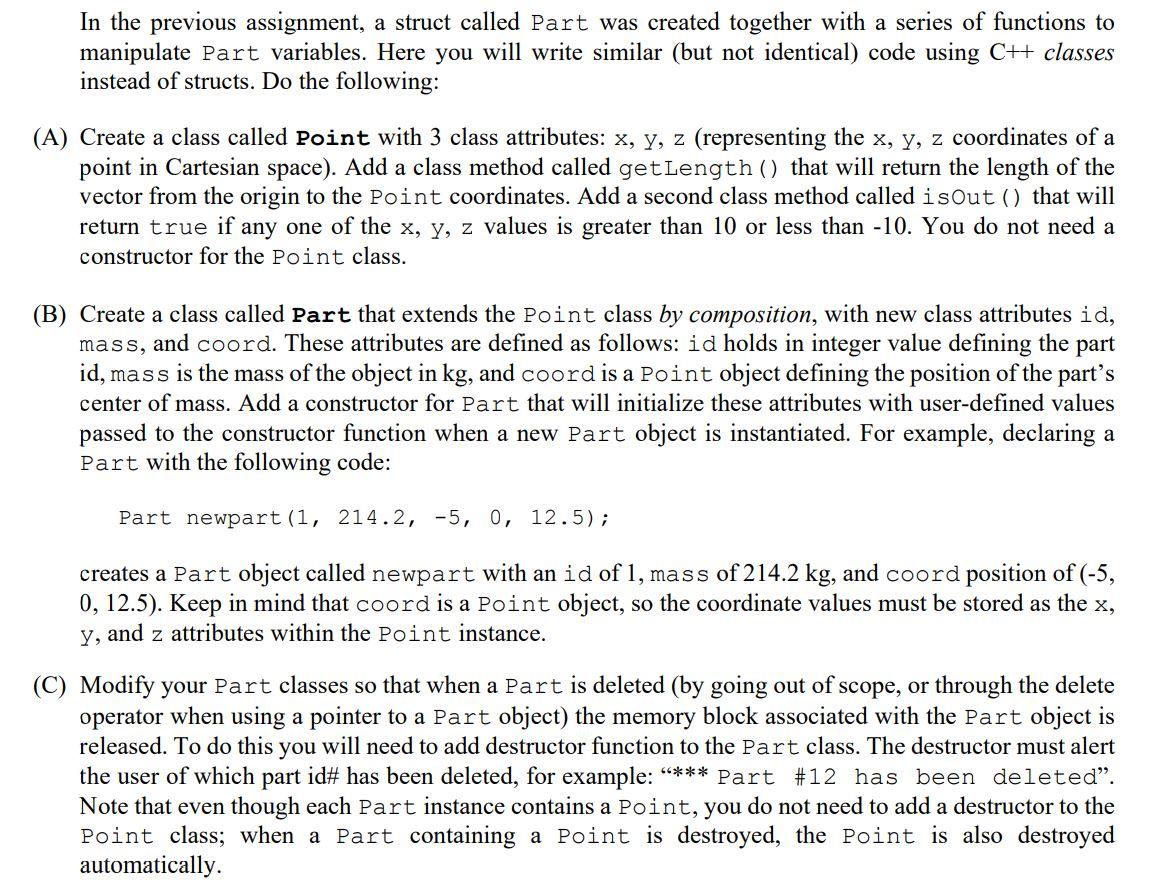 Solved In the previous assignment, a struct called Part was | Chegg.com