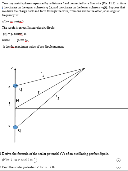 Solved Two tiny metal spheres separated by a distance I and | Chegg.com