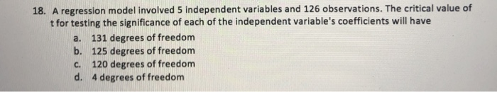 Solved 18. A regression model involved 5 independent | Chegg.com