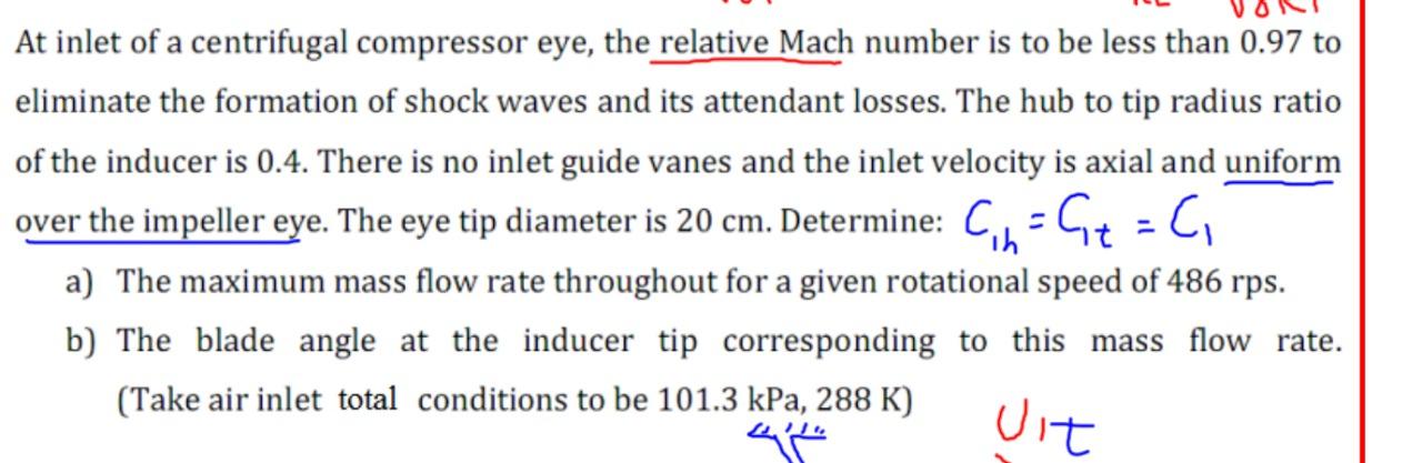 Solved At inlet of a centrifugal compressor eye, the | Chegg.com