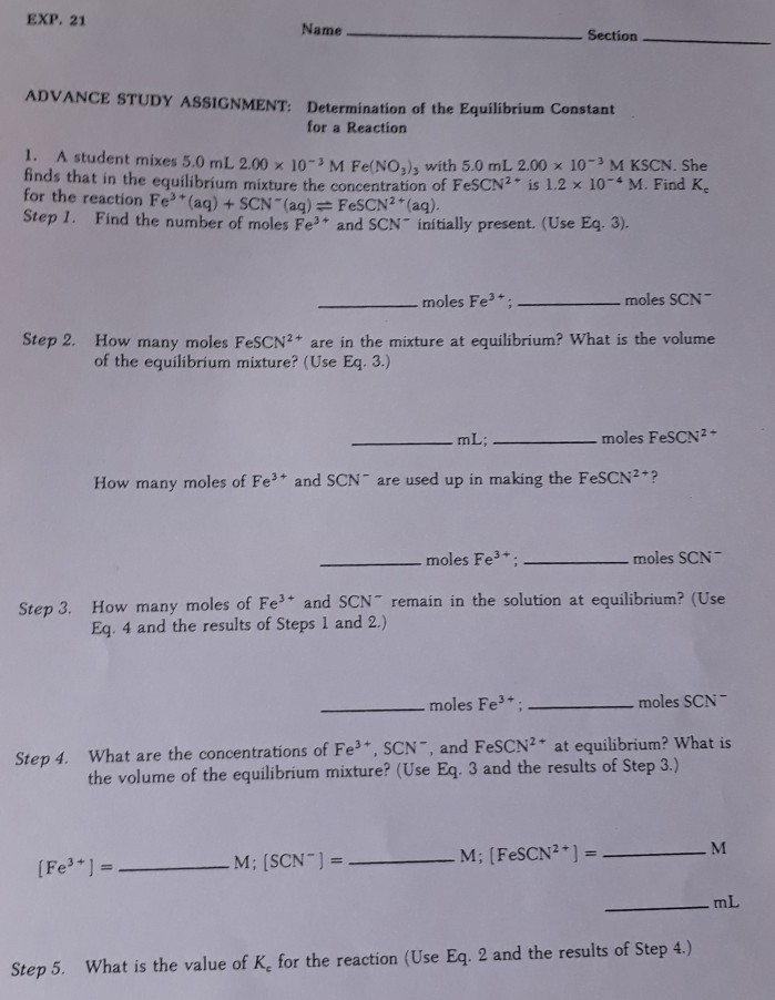 Solved EXP. 21 Name Section ADVANCE STUDY ASSIGNMENT: | Chegg.com