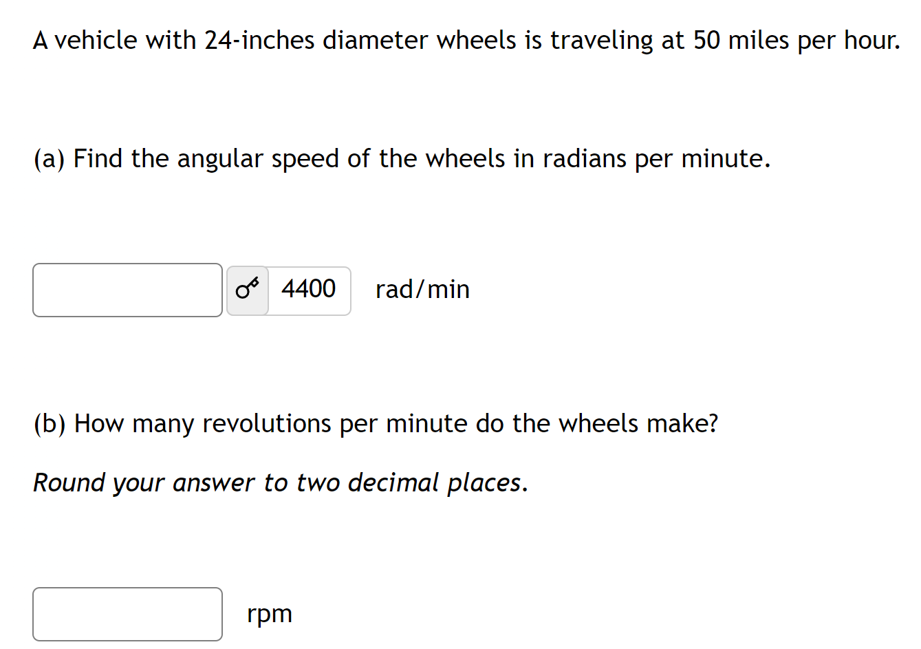 Solved A vehicle with 24 -inches diameter wheels is | Chegg.com