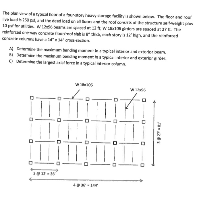 The plan view live load is 250 psf, and the dead load | Chegg.com