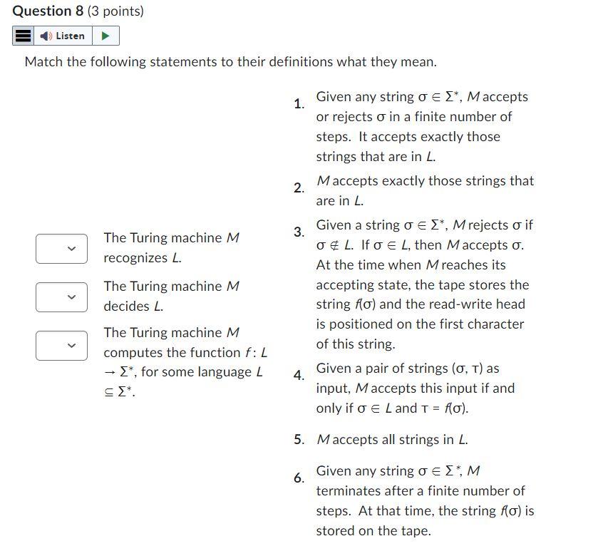 Solved Match the following statements to their definitions | Chegg.com