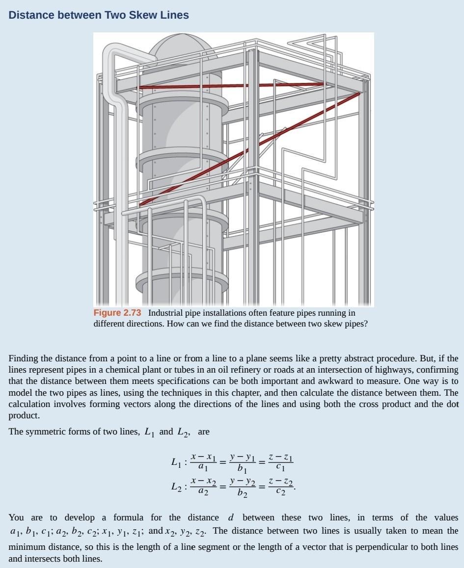 Distance between Two Skew Lines different directions. | Chegg.com