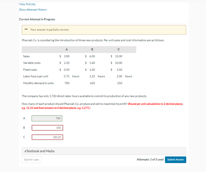 Solved Current Attempt in Progress Your answer is partially | Chegg.com