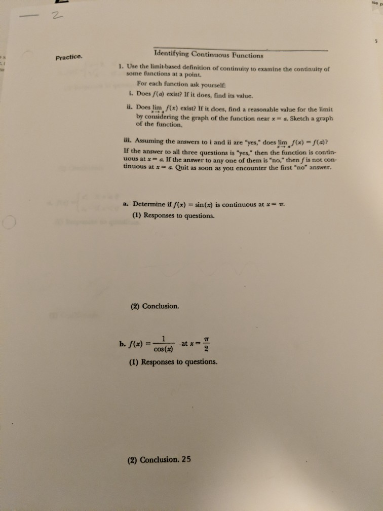 Solved Practice. Identifying Continuous Functions 1. Use the | Chegg.com