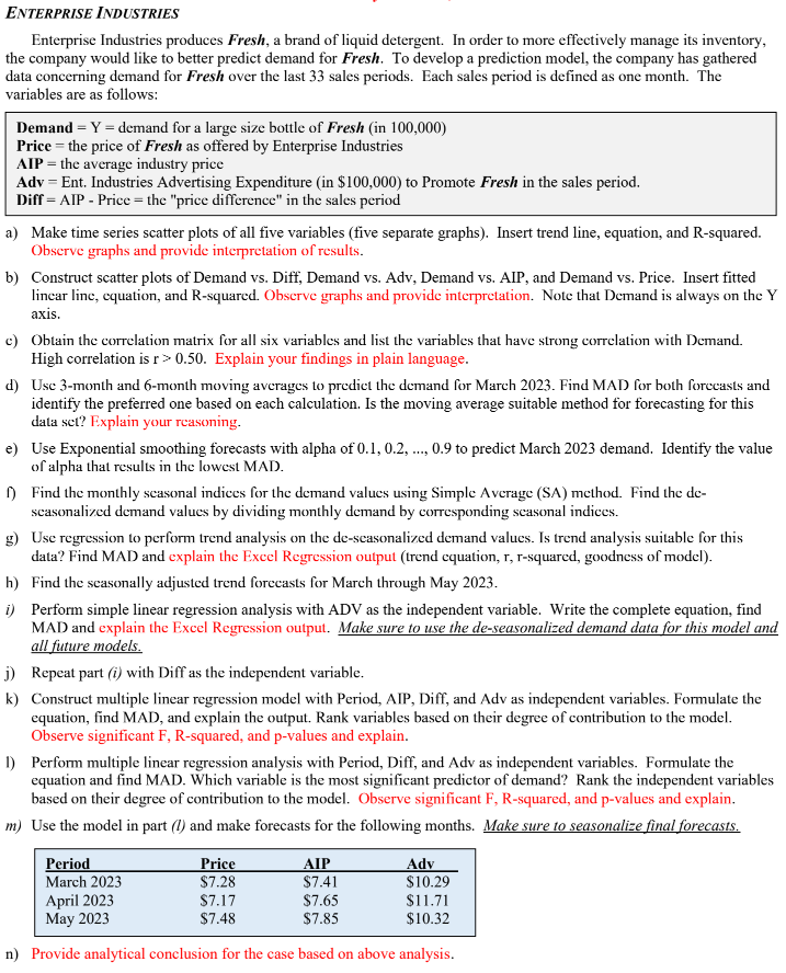 ENTERPRISE INDUSTRIES Enterprise Industries produces | Chegg.com