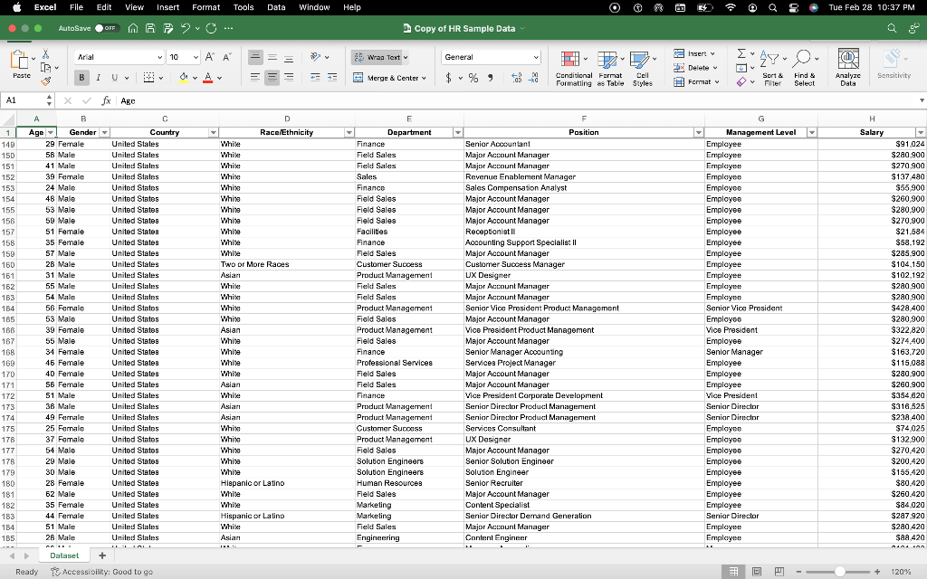 Solved Given the salary data in the spreadsheet, show | Chegg.com
