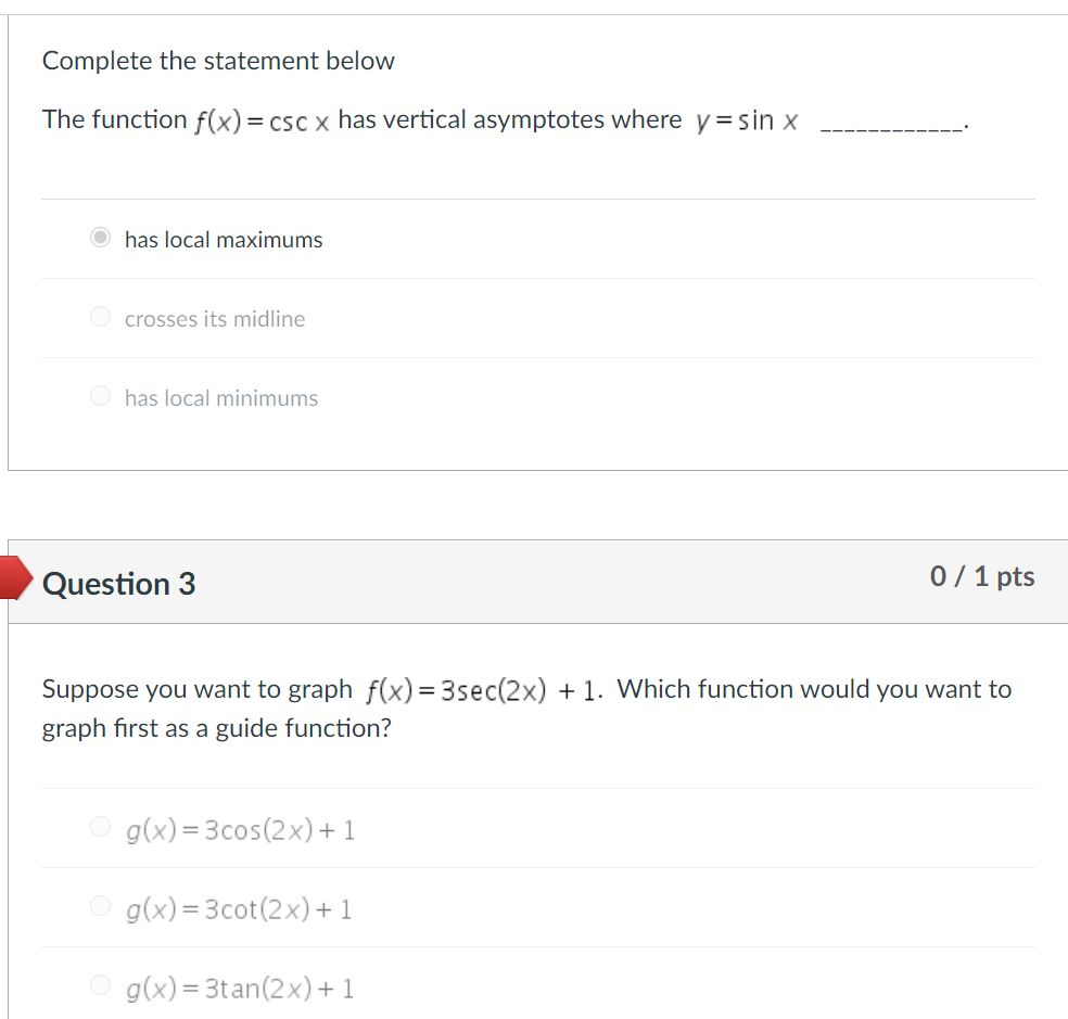 Solved Complete the statement below The function f(x)=CSC x | Chegg.com