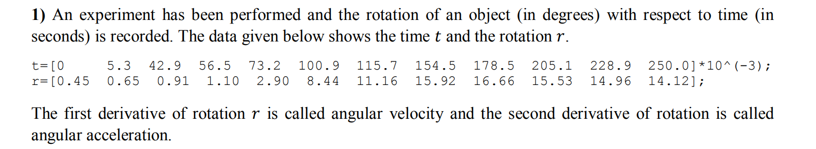 Solved 1) An experiment has been performed and the rotation | Chegg.com