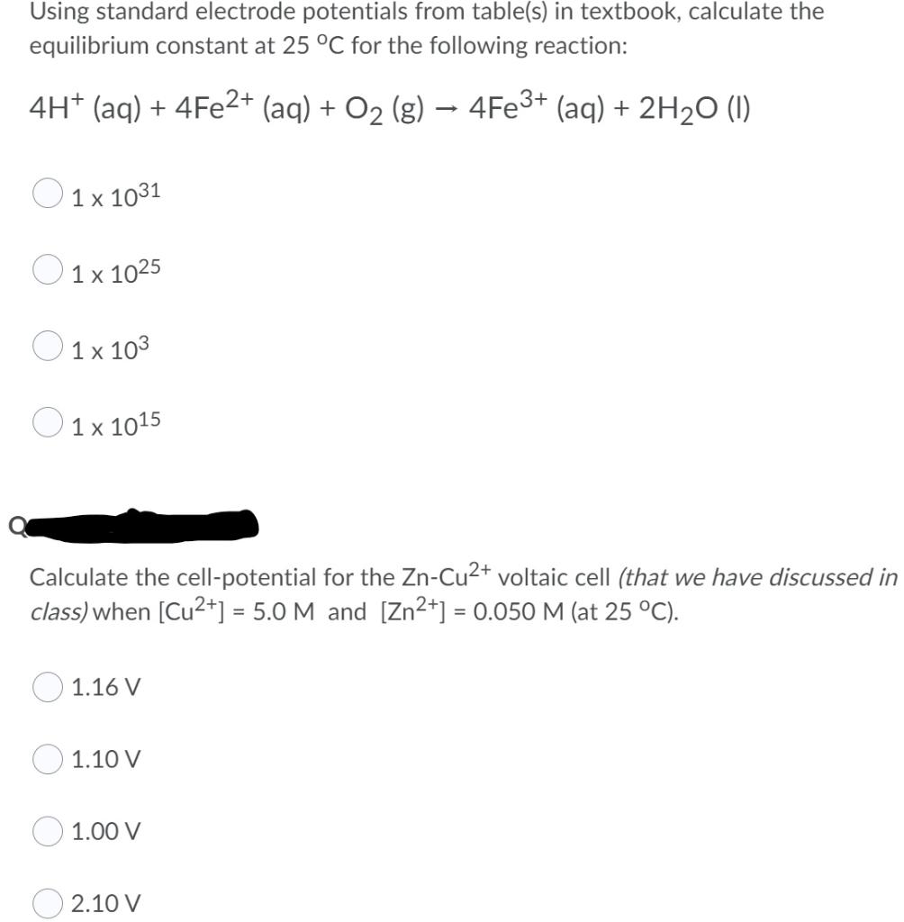 Solved Using standard electrode potentials from table(s) in | Chegg.com