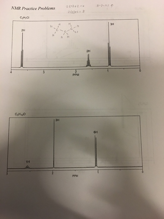 Solved NMR Practice Problems. 20 8-7-1 C3HTCI PPM 6H | Chegg.com
