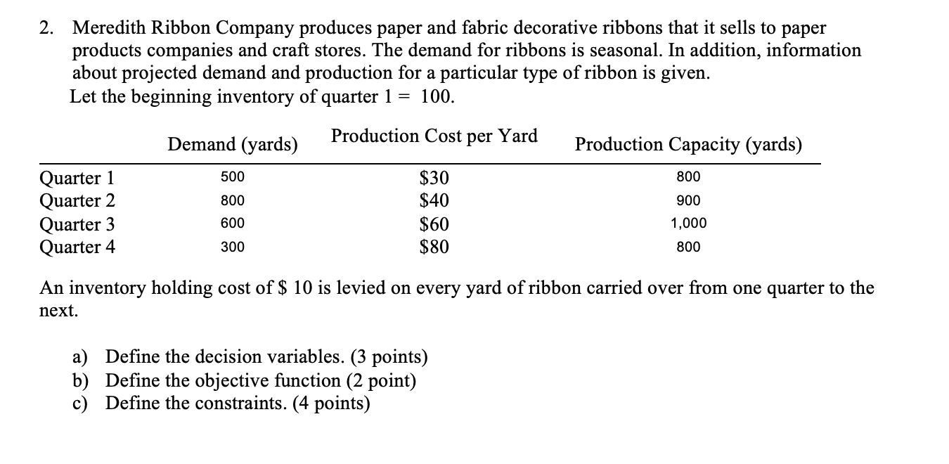 Solved 2. Meredith Ribbon Company produces paper and fabric | Chegg.com