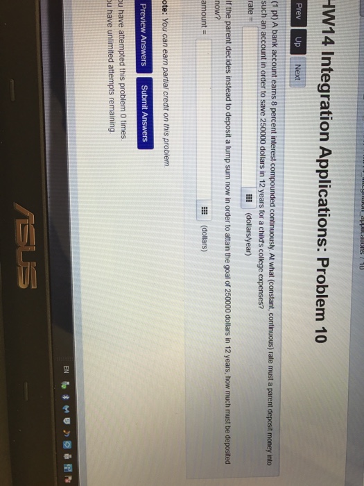 Solved HW14 Integration Applications: Problem 10 Prev Up (1 | Chegg.com