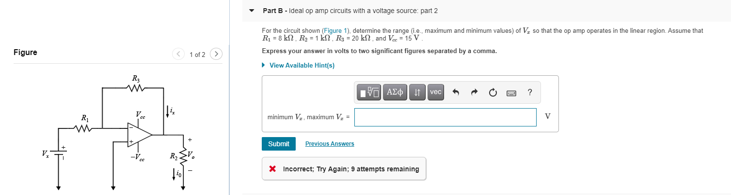 Solved Part B - Ideal op amp circuits with a voltage source: | Chegg.com