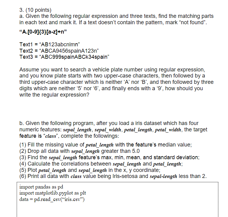 Solved 3. (10 points) a. Given the following regular | Chegg.com