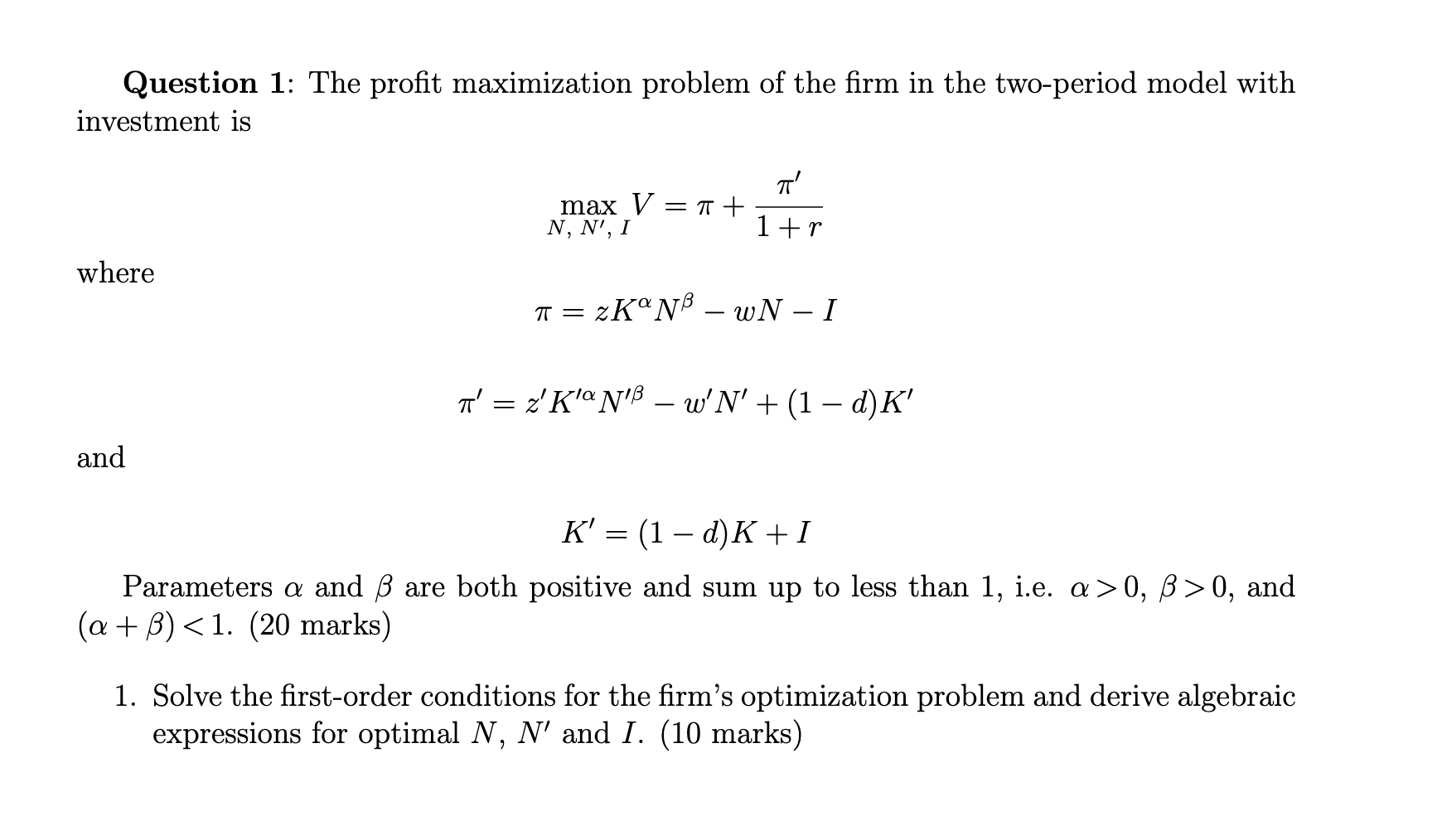 Solved Question 1: The profit maximization problem of the | Chegg.com