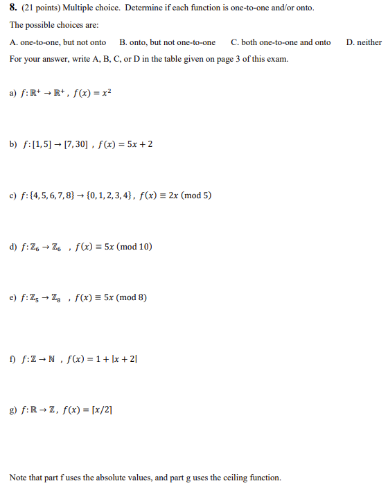 Solved 8. (21 points) Multiple choice. Determine if each | Chegg.com