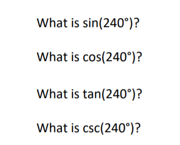 Solved What is sin(240°)? What is cos(240°)? What is | Chegg.com
