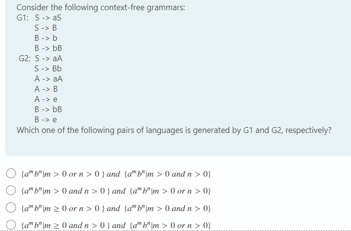 Solved Consider the following context-free grammars: G1: S-> | Chegg.com