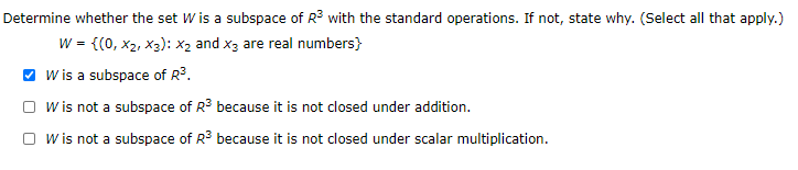 Solved Determine whether the set W is a subspace of R3 with | Chegg.com