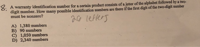 Solved A warranty identification number for a certain | Chegg.com