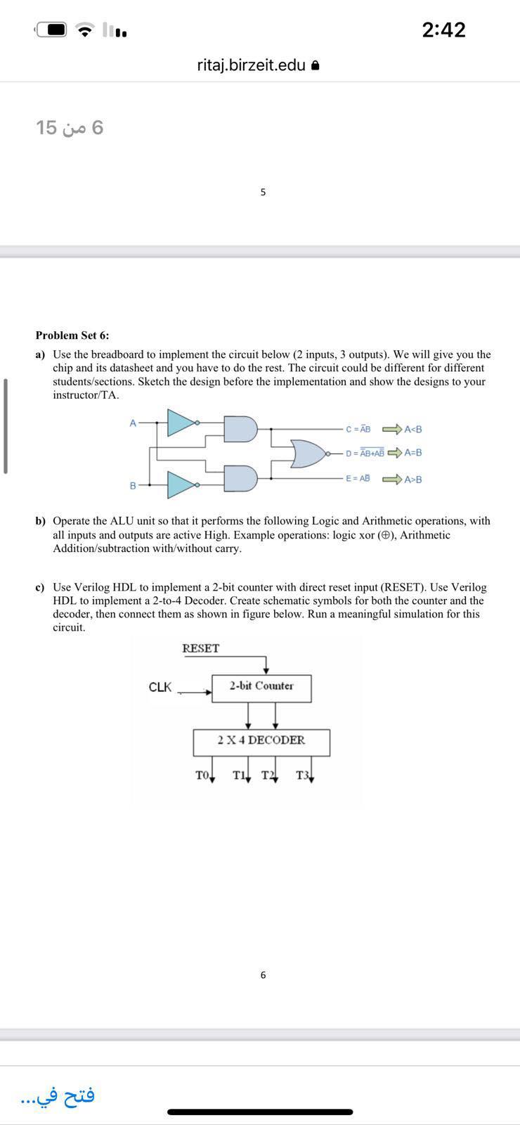 Solved 2:42 ritaj.birzeit.edu. 5 Problem Set 6: a) Use the | Chegg.com