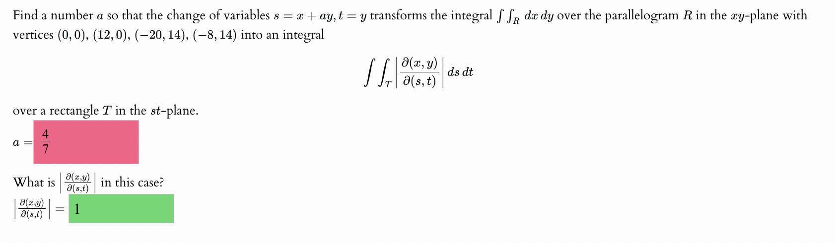 Solved Find a number a so ﻿that the change of ﻿variables | Chegg.com