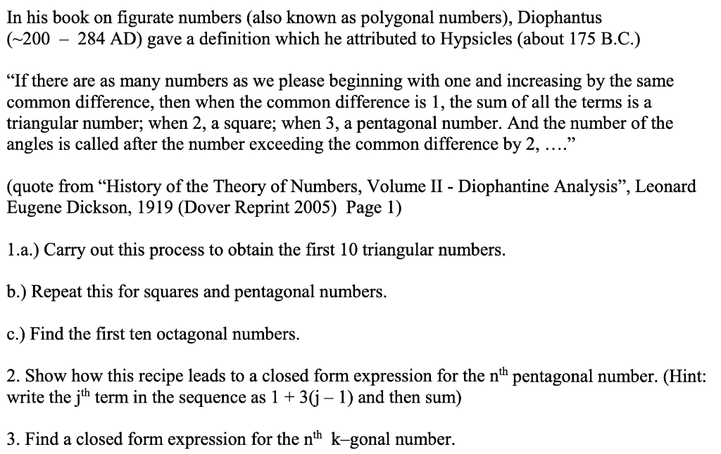 Solved In his book on figurate numbers (also known as | Chegg.com