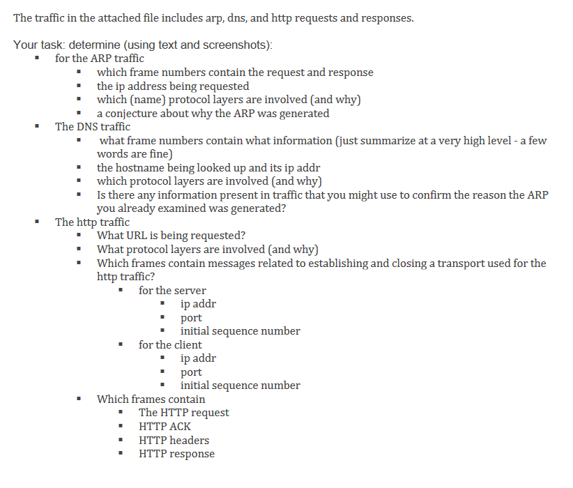 e traffic in the attached file includes arp, dns, and | Chegg.com