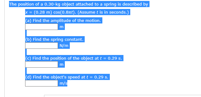 Solved Position Of A 0 30 Mathrm{kg} Object