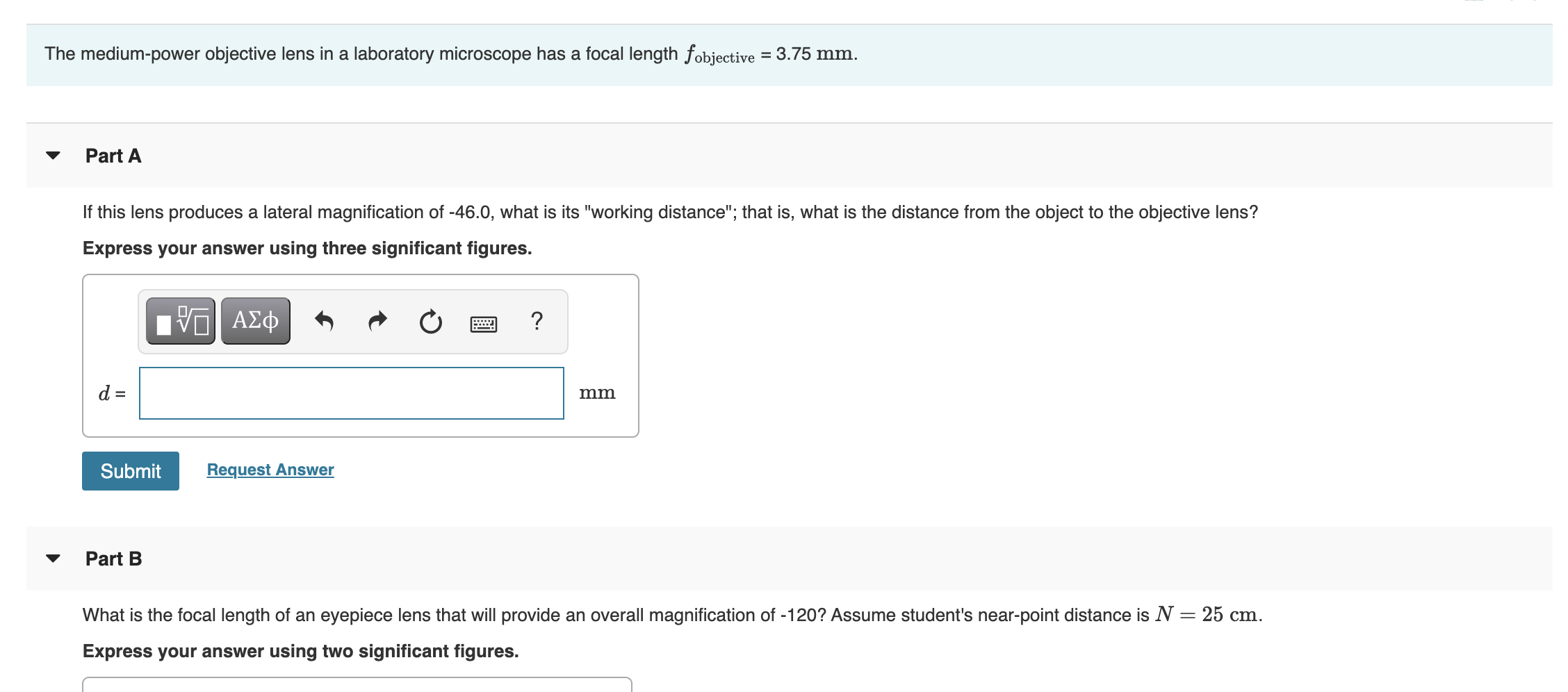 Solved The medium-power objective lens in a laboratory | Chegg.com