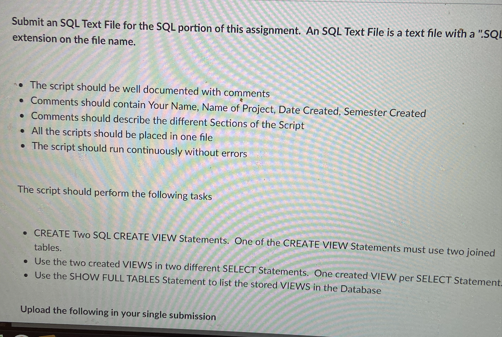 Upload the following in your single submission SQL | Chegg.com