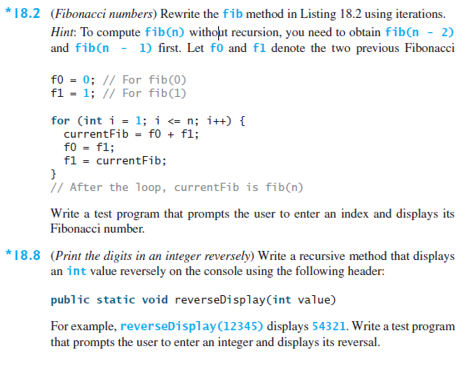 *18.2 (Fibonacci numbers) Rewrite the fib method in | Chegg.com