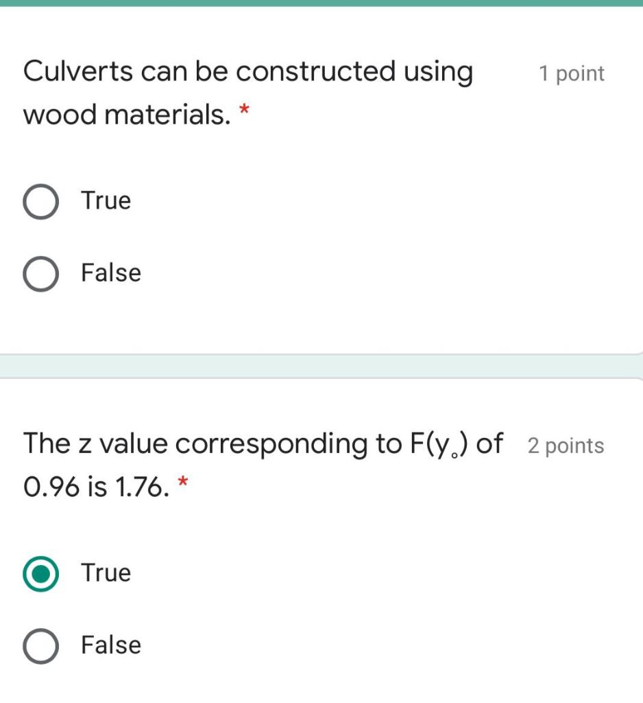 1 point Culverts can be constructed using wood | Chegg.com