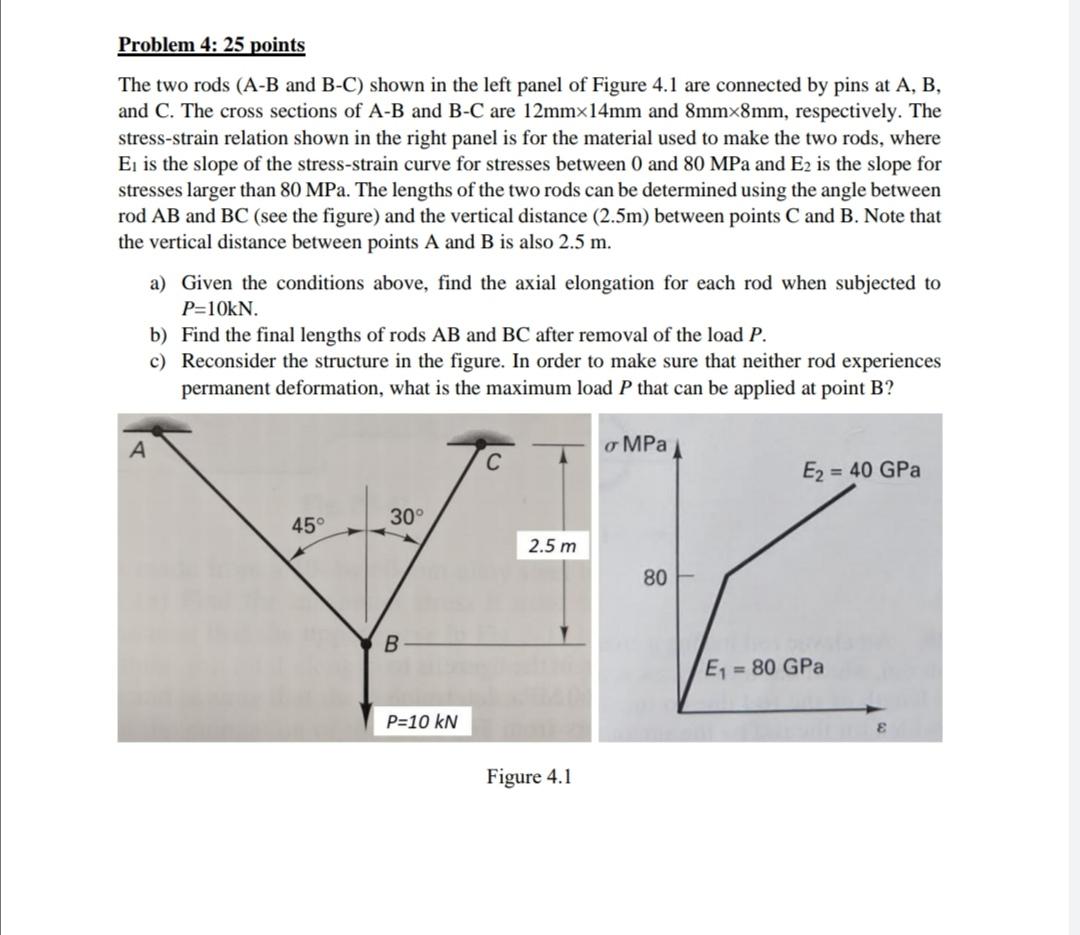 Solved Problem 4: 25 points The two rods (A-B and B-C) shown | Chegg.com
