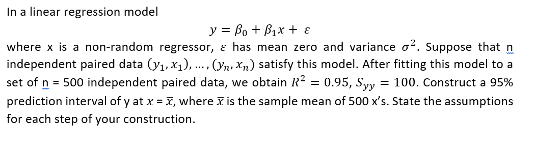 Solved In a linear regression model y = Bo + Bix + E where x | Chegg.com