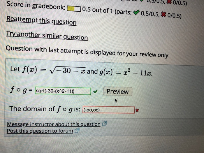 Solved f Functions Score on last attempt: 0.5 out of 1 Score | Chegg.com