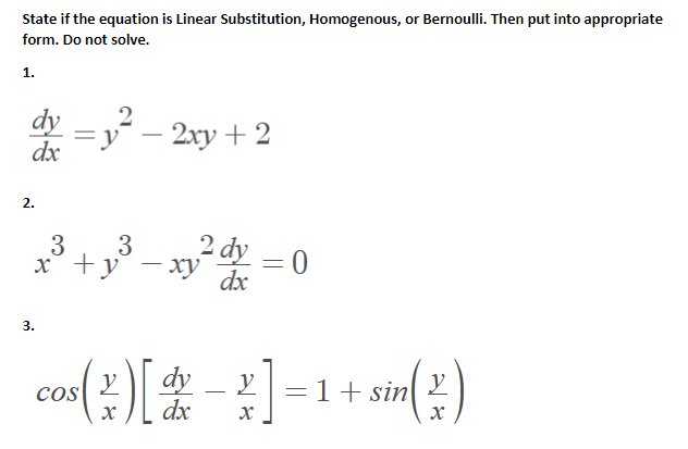 Solved State if the equation is Linear Substitution, | Chegg.com
