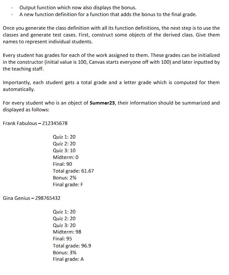 Solved - Output function which now also displays the bonus. | Chegg.com