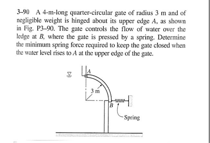 Solved 3-90 A 4-m-long quarter-circular gate of radius 3 m | Chegg.com