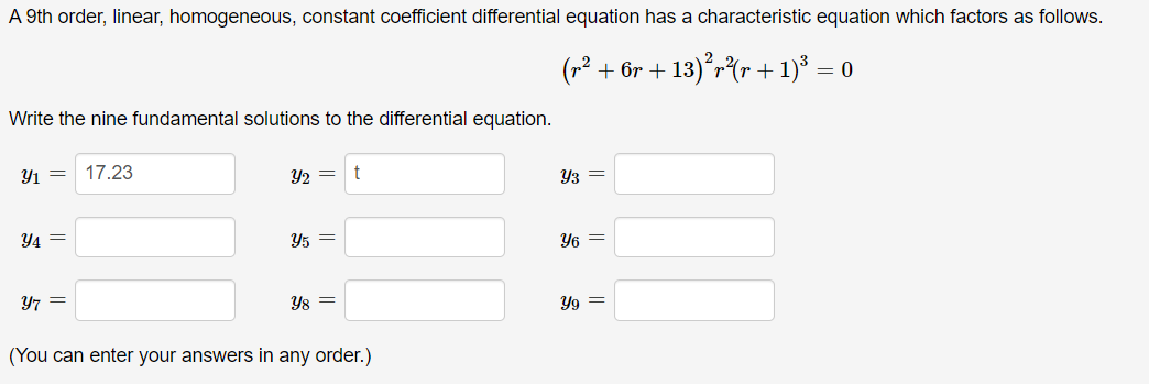 Solved A 9th order, linear, homogeneous, constant | Chegg.com