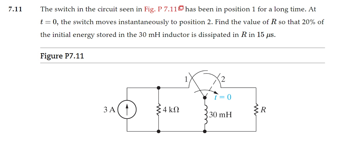 Solved The switch in the circuit seen in Fig. P 7.11 has | Chegg.com
