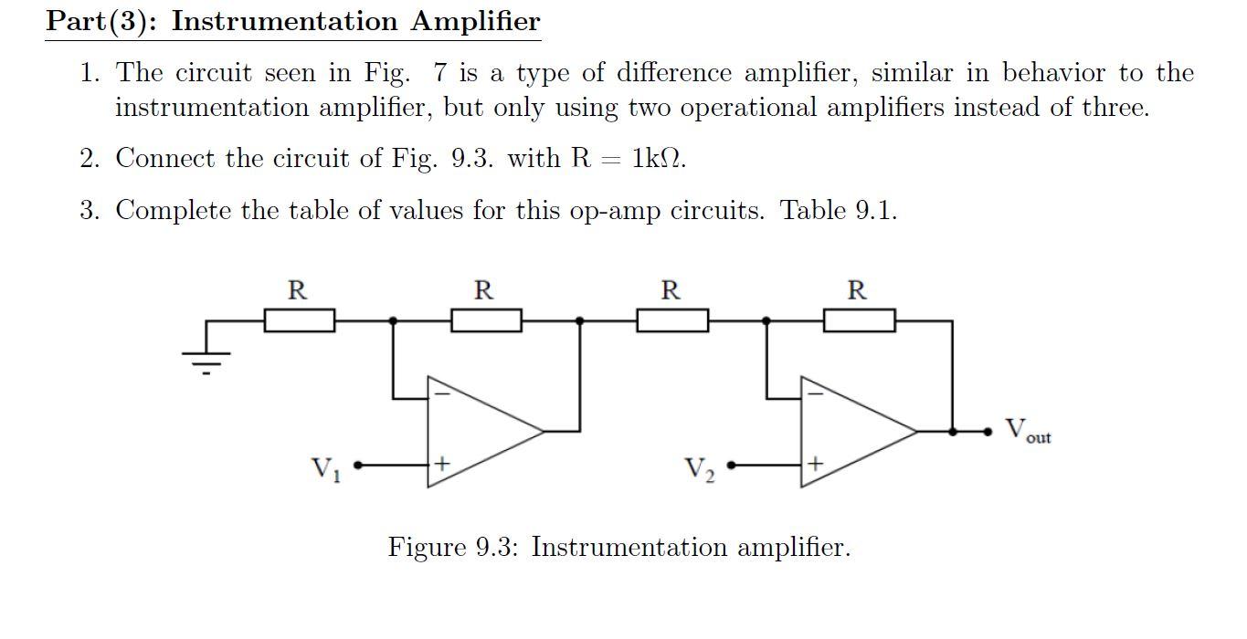 Solved Part(3): Instrumentation Amplifier 1. The circuit | Chegg.com