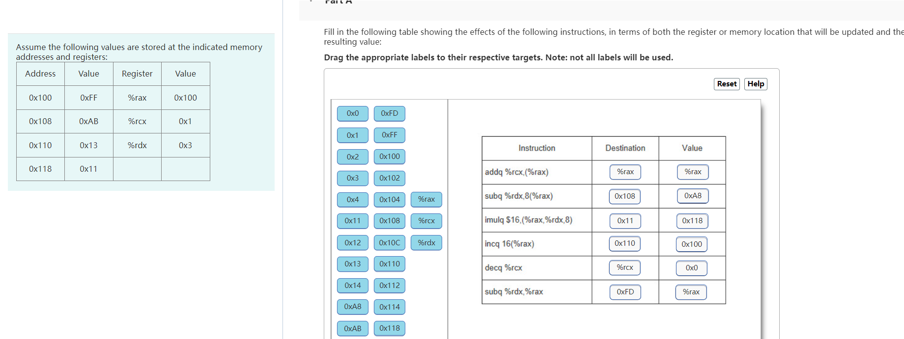 Assume the following values are stored at the | Chegg.com