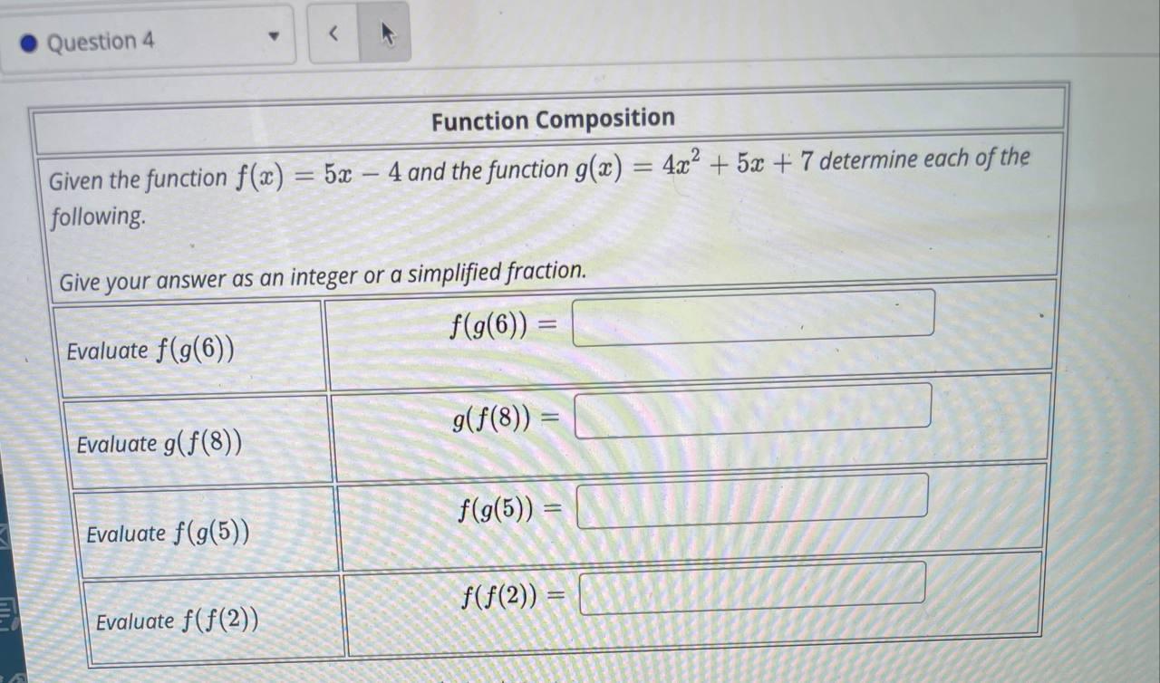 Solved Let f(x)=6x−5 and g(x)=x2−6x+3. (f∘g)(x)=(g∘f)(x)= | Chegg.com