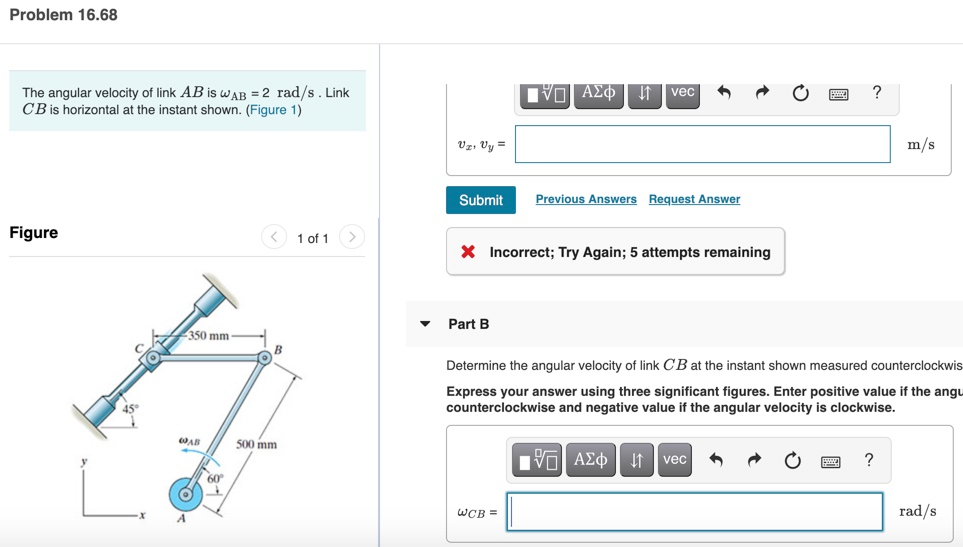 Solved The angular velocity of link ABAB is ωABωAB = 2 | Chegg.com