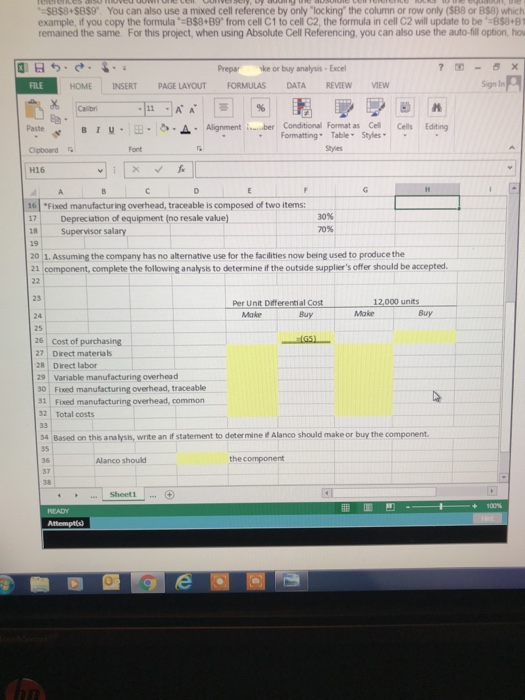 Solved example, if you copy the formula-B$8+B9 from cell C1 | Chegg.com