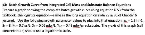 #3: Batch Growth Curve from Integrated Cell Mass and | Chegg.com